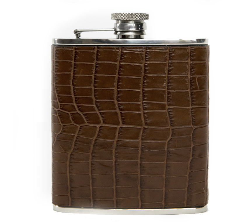 Crocodile Leather Stainless Steel Hip Flask in Espresso: African ...
