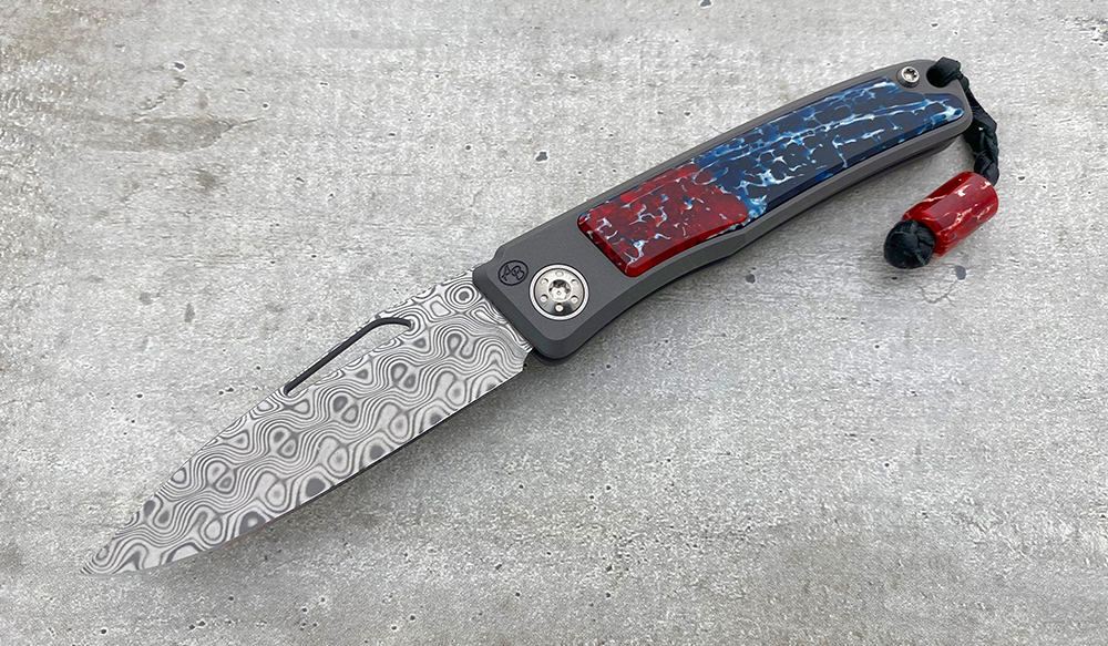 Rinkhals Damasteel Rose in Red, White & Blue Kudu Bone: African ...